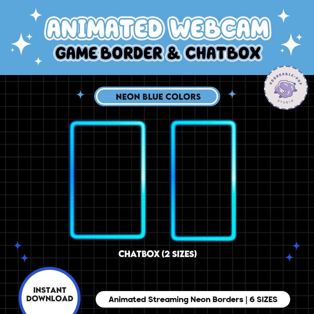 Neon Blue Animated Twitch Border Set | Webcam Frame | Game Border ...