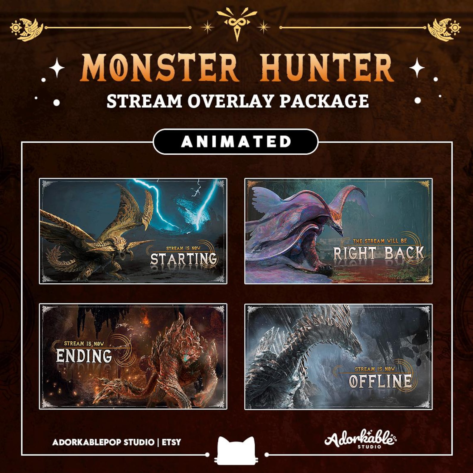 Monster Hunter Wilds Twitch Animated Package | Overlays | 32 Panels | 6 ...
