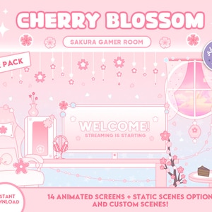 Pink Overlay Stream Super Pack | Sakura Cherry Blossom Room | Twitch ...