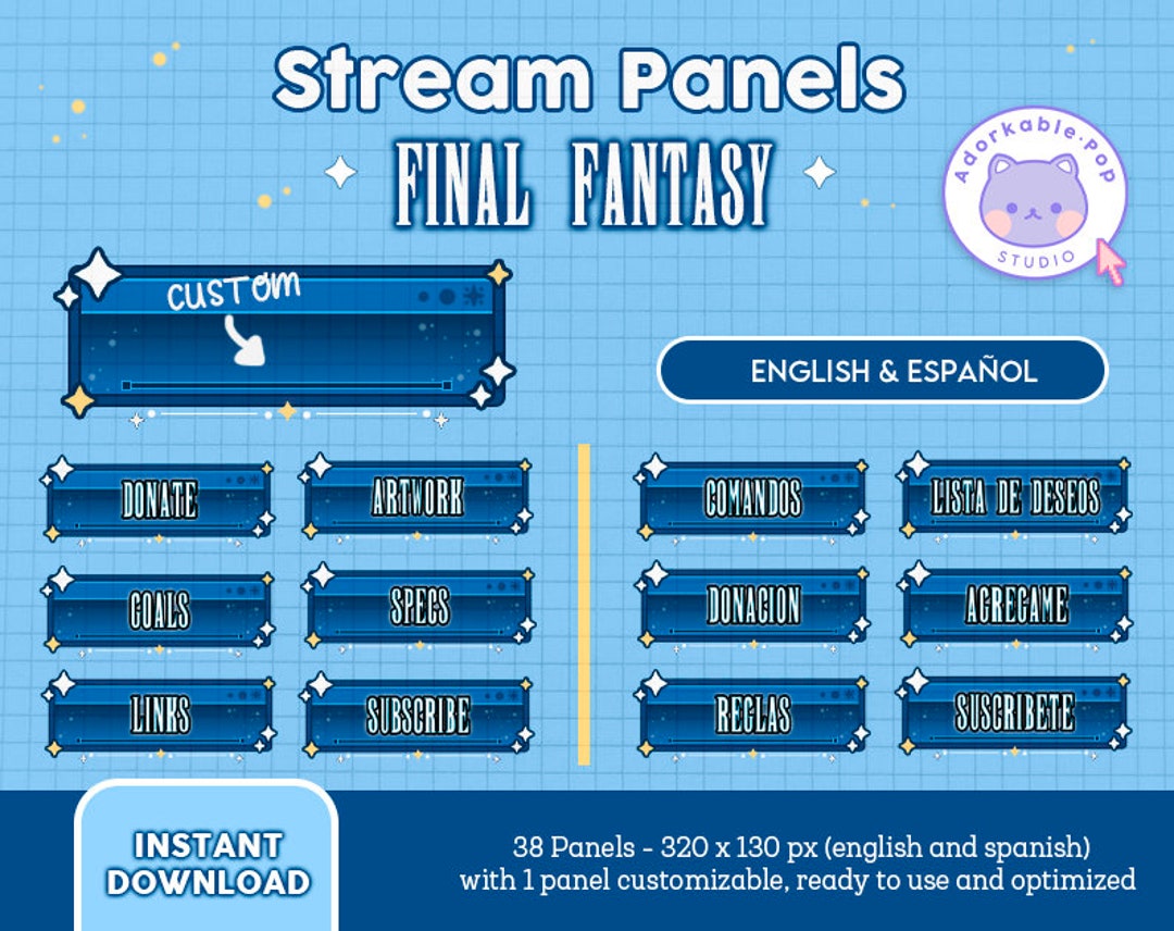 Final Fantasy Twitch Panels English and Spanish / Stream Setup / Blue ...