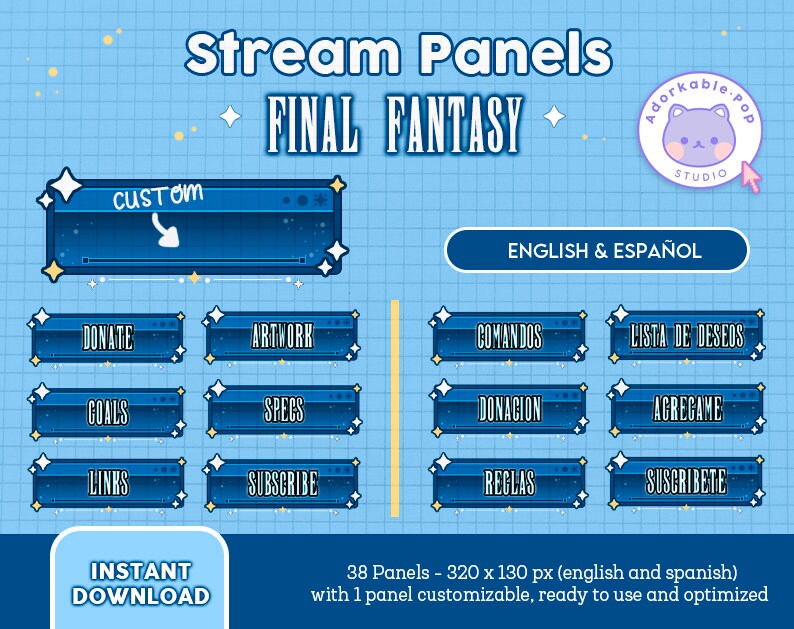 Final Fantasy Twitch Panels English and Spanish / Stream Setup / Blue ...