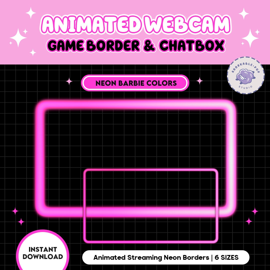 Neon Barbie Pink Animated Twitch Border Set | Webcam Frame | Game ...