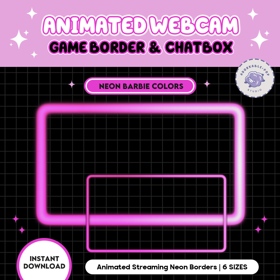 Neon Barbie Pink Animated Twitch Border Set | Webcam Frame | Game ...
