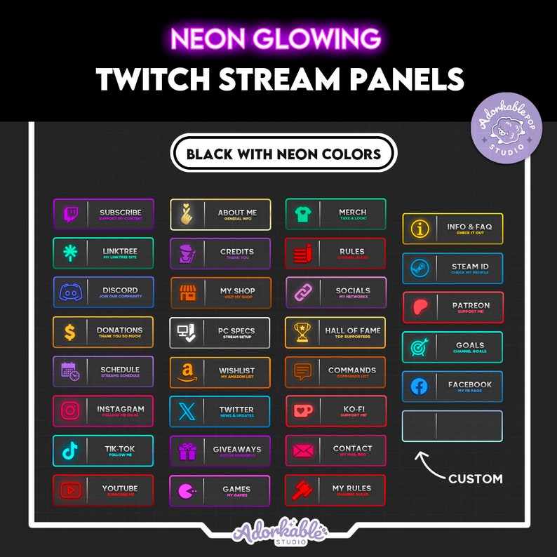 30 Neon and Clean Black Twitch Stream Panels | Glowing Colors ...