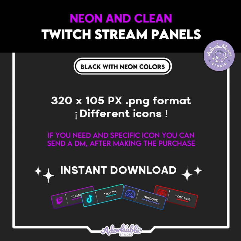 30 Neon and Clean Black Twitch Stream Panels Glowing Colors Different ...