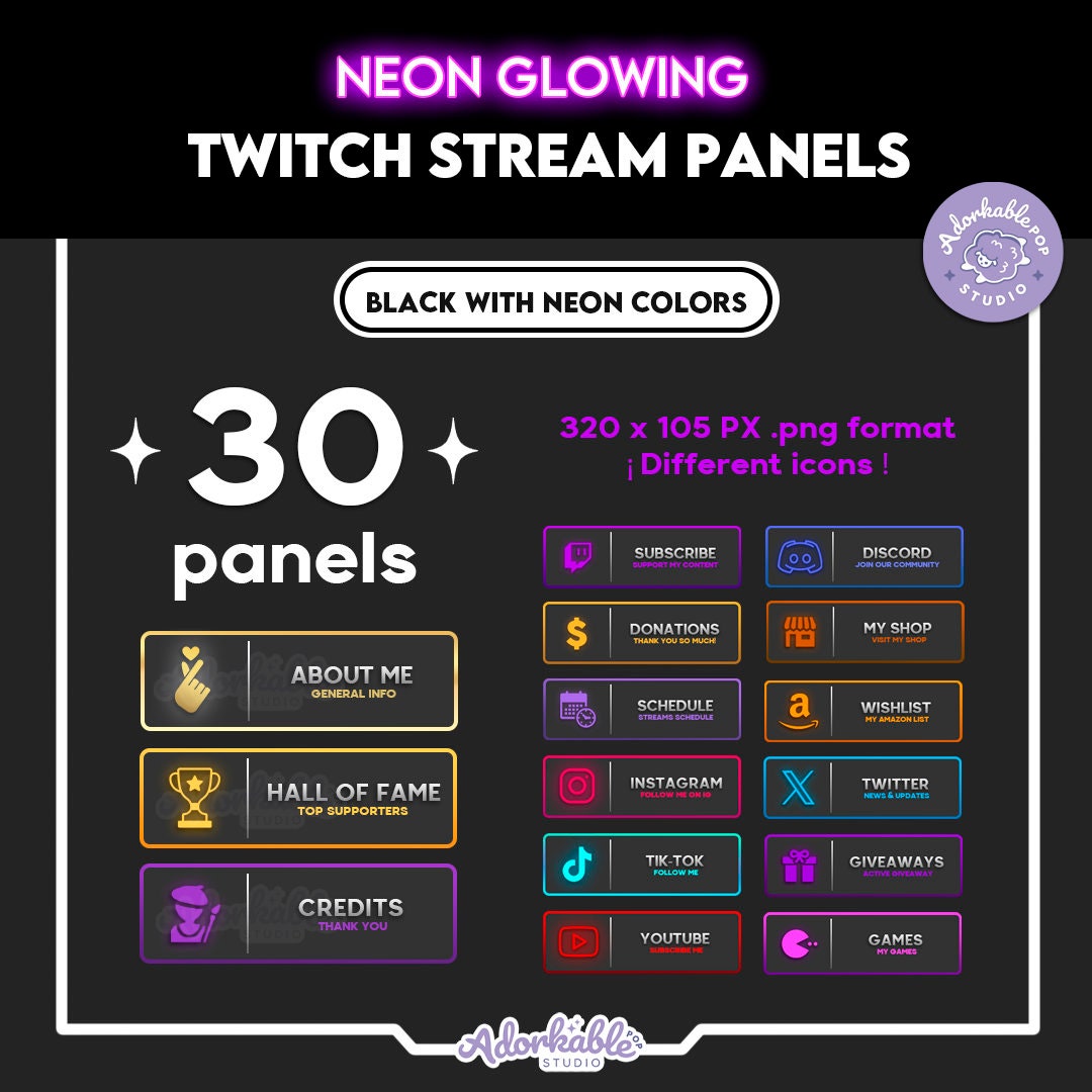 30 Neon and Clean Black Twitch Stream Panels | Glowing Colors ...