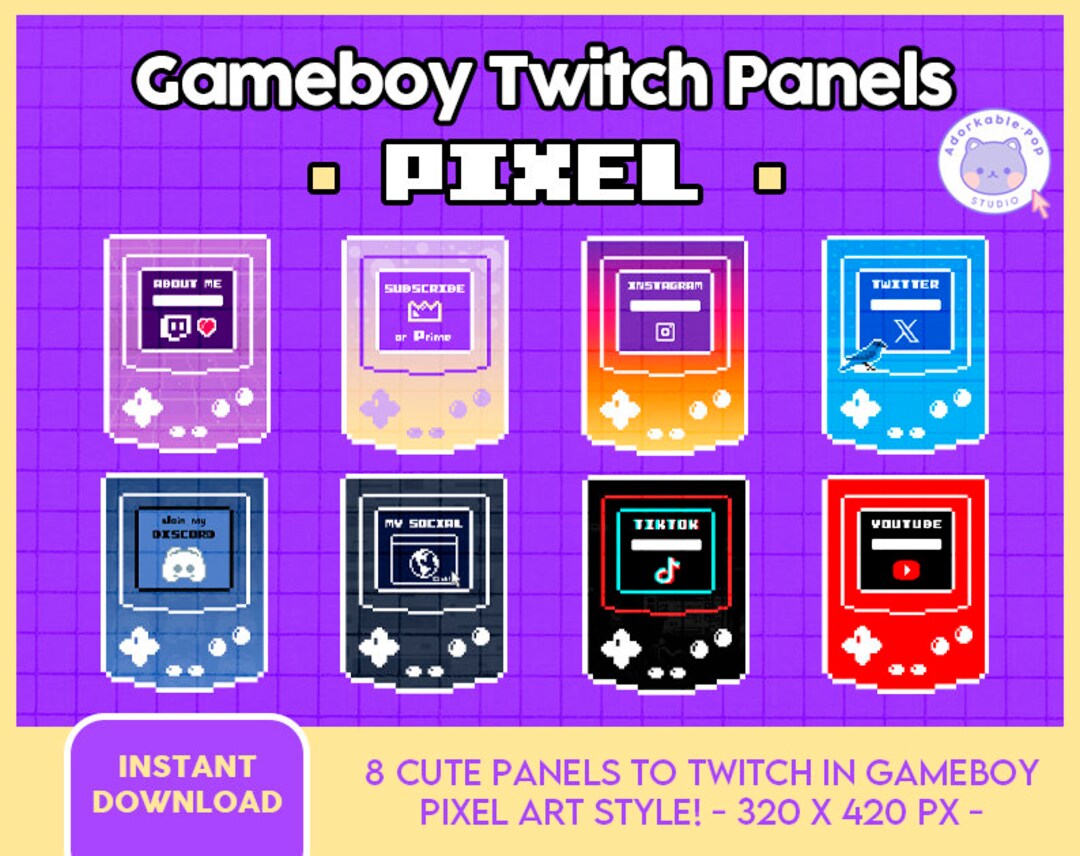 Twitch Stream Panel Gameboy Pixel Art Style | Social Media | Youtube ...