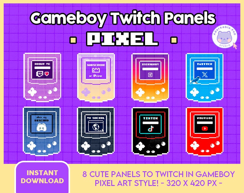 Twitch Stream Panel Gameboy Pixel Art Style Social Media Youtube ...