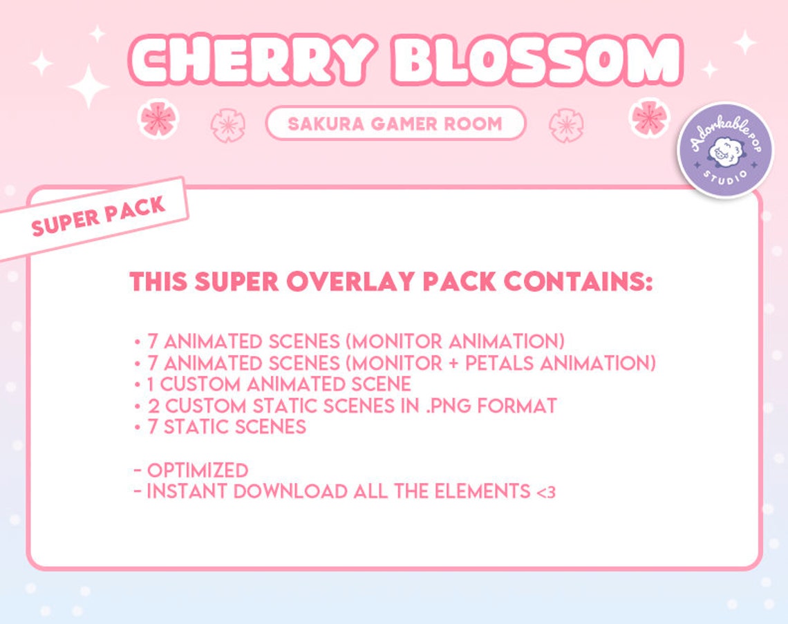Pink Overlay Stream Super Pack | Sakura Cherry Blossom Room | Twitch ...