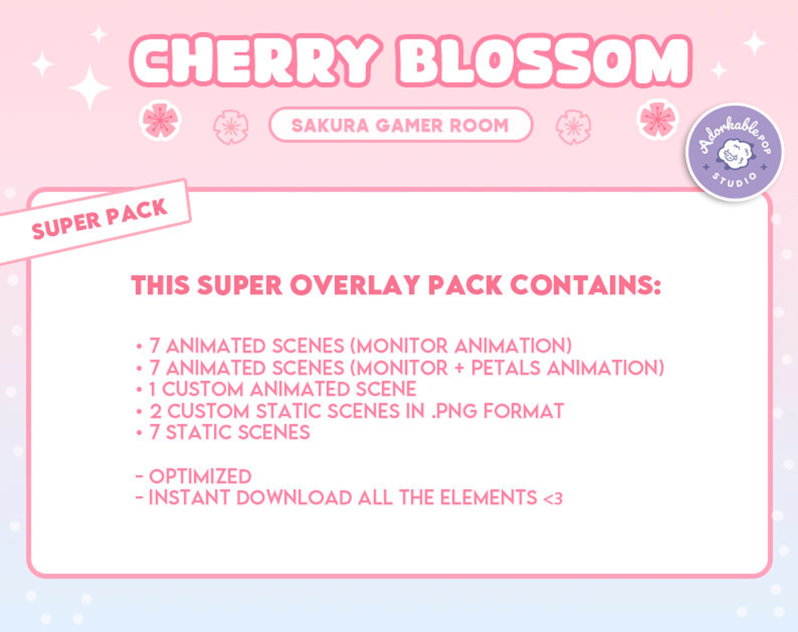 Pink Overlay Stream Super Pack | Sakura Cherry Blossom Room | Twitch ...