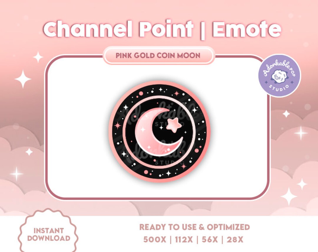 Pink Gold Moon Coin Channel Point | Emote | Badges | Moon Star Coin ...