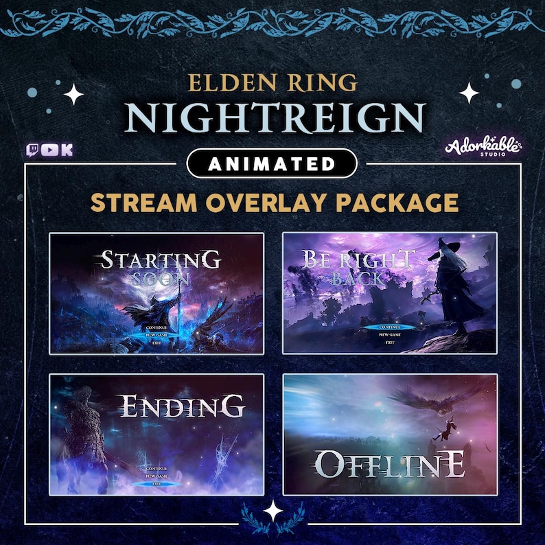 Elden Ring Nightreign Stream Overlay Package | 4 Animated Scenes + 1 Gift | Webcam | Chat ...