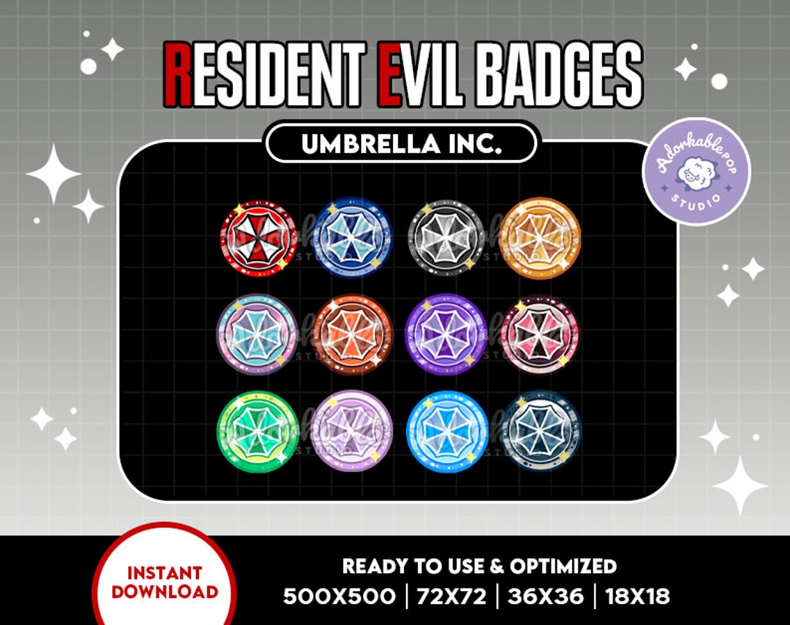 12x Resident Evil Twitch Badges Umbrella Sub Badges | Bit Badges ...