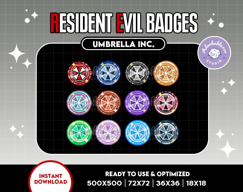 12x Resident Evil Twitch Badges Umbrella Sub Badges | Bit Badges ...