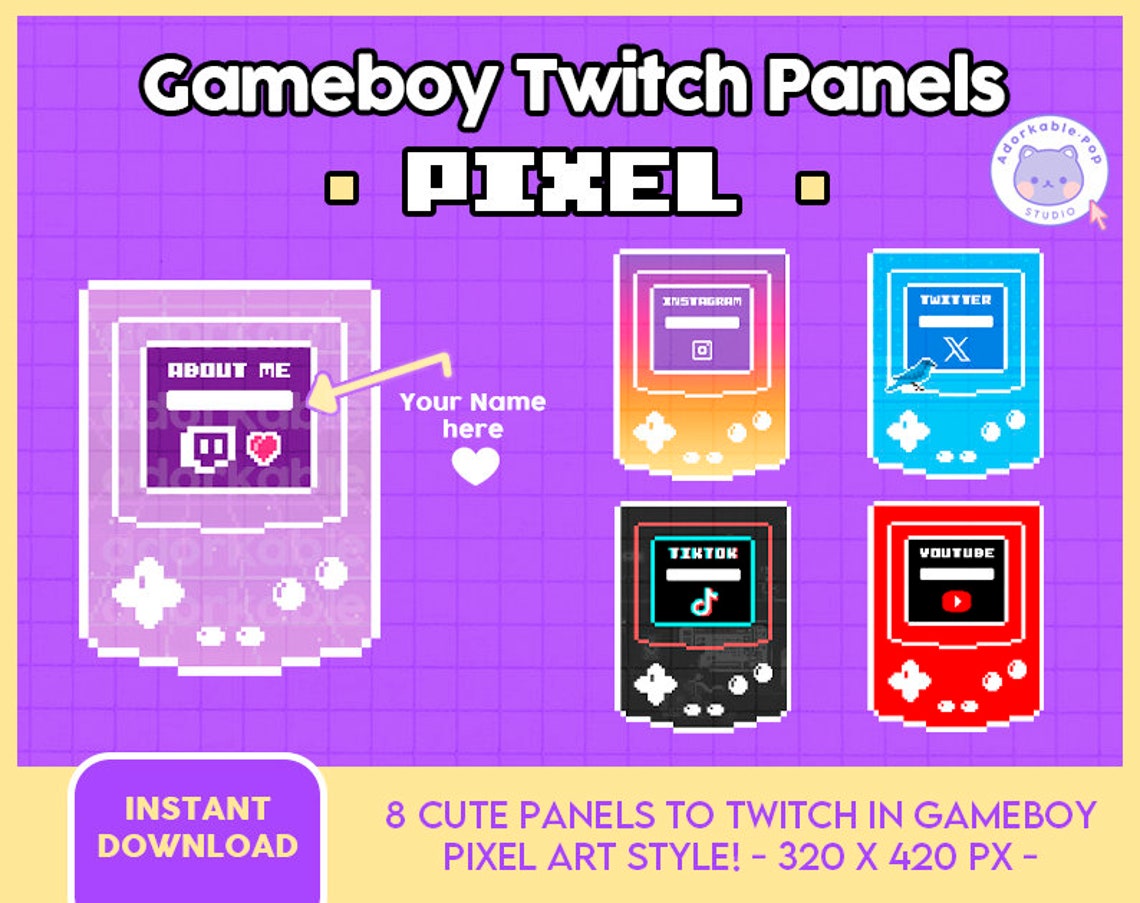 Twitch Stream Panel Gameboy Pixel Art Style Social Media Youtube ...