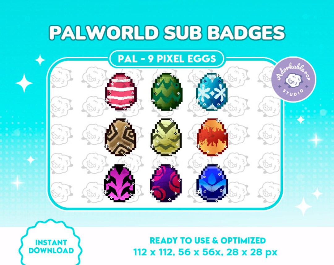 PALWORLD Pixel Eggs Sub Badges | Set of 9 Pal Pixel Eggs Palworld ...
