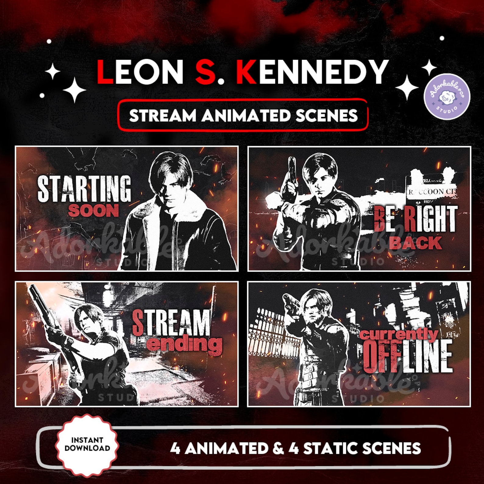 Leon Kennedy Animated and Static Scenes for Stream Overlay | 4 Animated ...
