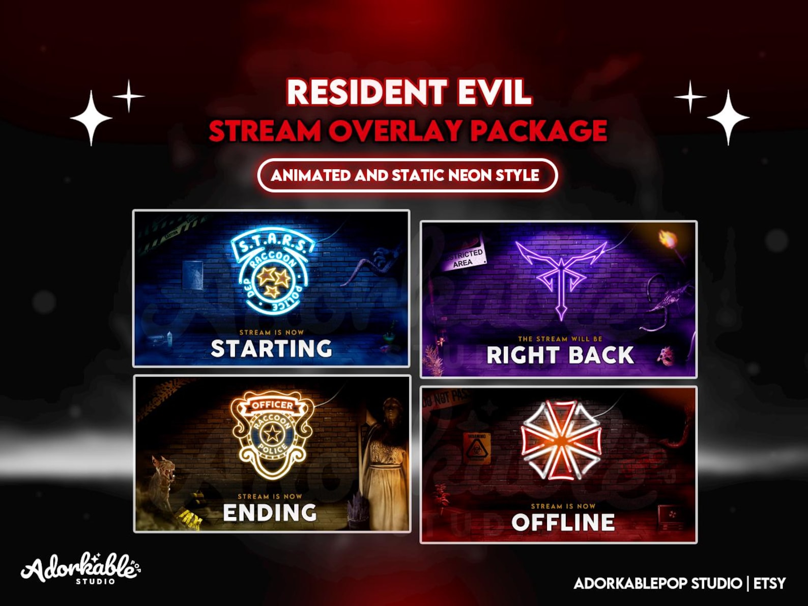 Resident Evil Overlay Stream Package Neon Style | 4 Animated and 4 ...