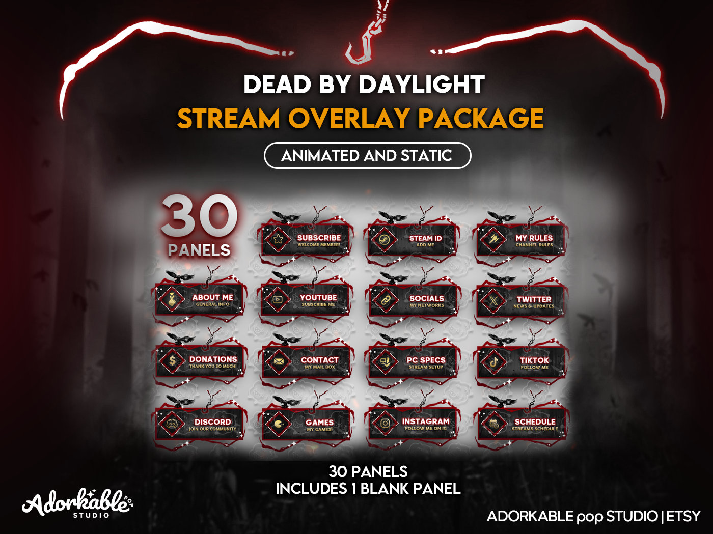 Dead by Daylight Super Overlay Package Animated and Static Panels Label Bar Icons Webcam ...