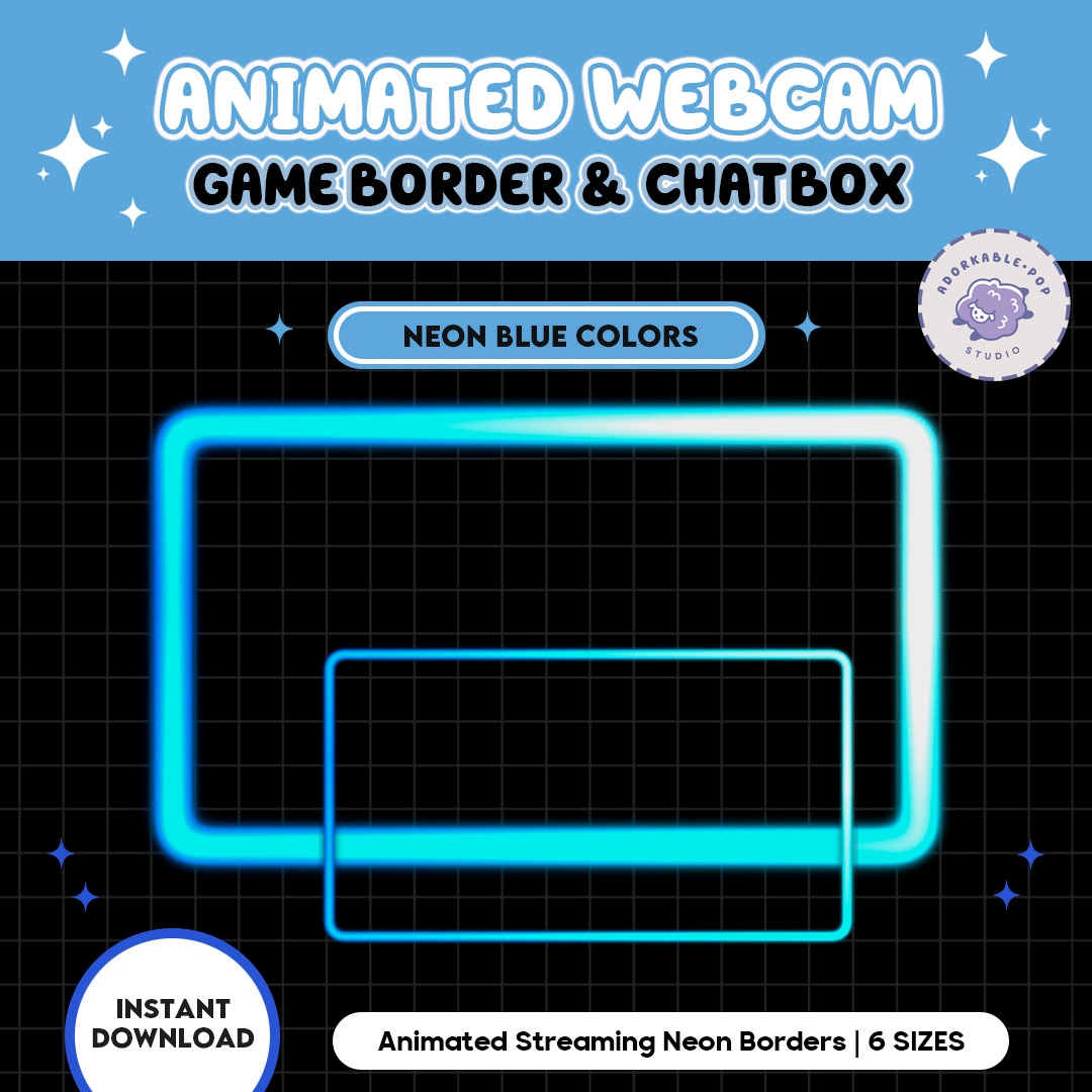 Neon Blue Animated Twitch Border Set | Webcam Frame | Game Border | Chatbox | Stream Setup ...