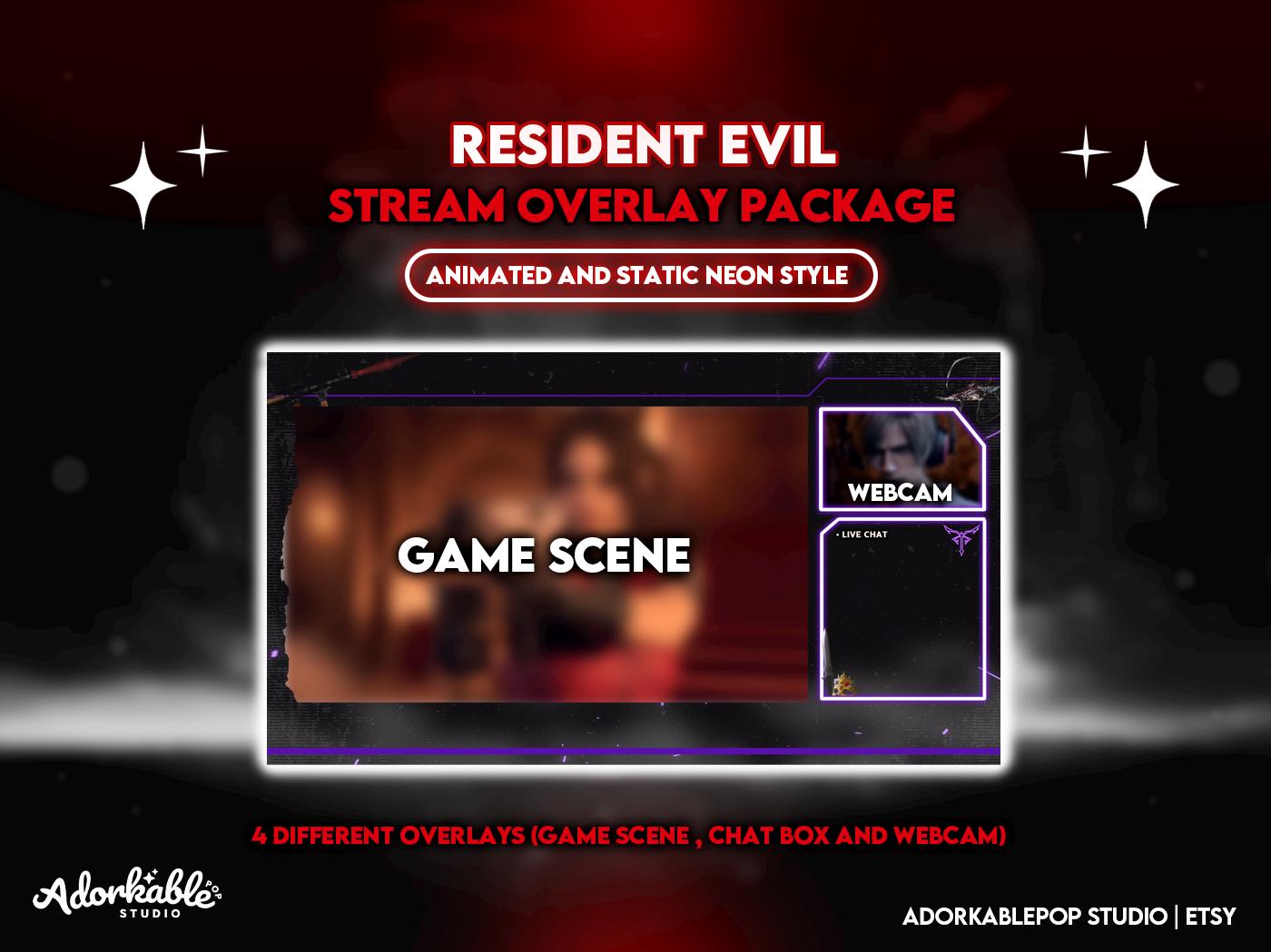 Resident Evil Overlay Stream Package Neon Style | 4 Animated and 4 Static Scenes | 8 Overlays ...