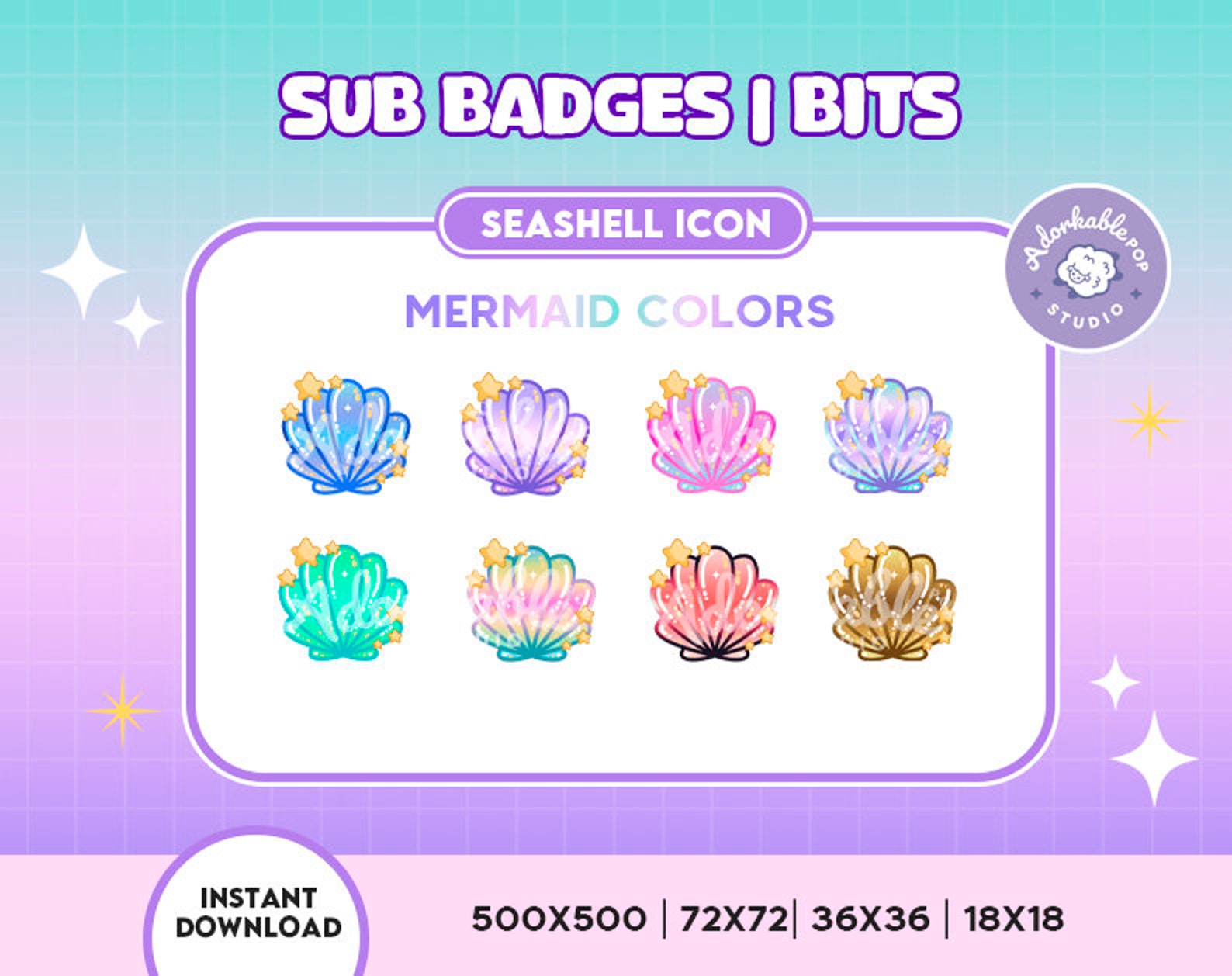 Seashell Twitch Sub Badges | Mermaid Stream Overlay | Assets - Etsy