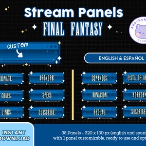 Final Fantasy Twitch Panels English and Spanish / Stream Setup / Blue ...
