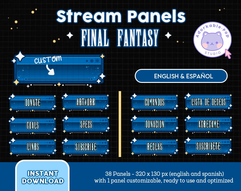 Final Fantasy Twitch Panels English and Spanish / Stream Setup / Blue ...