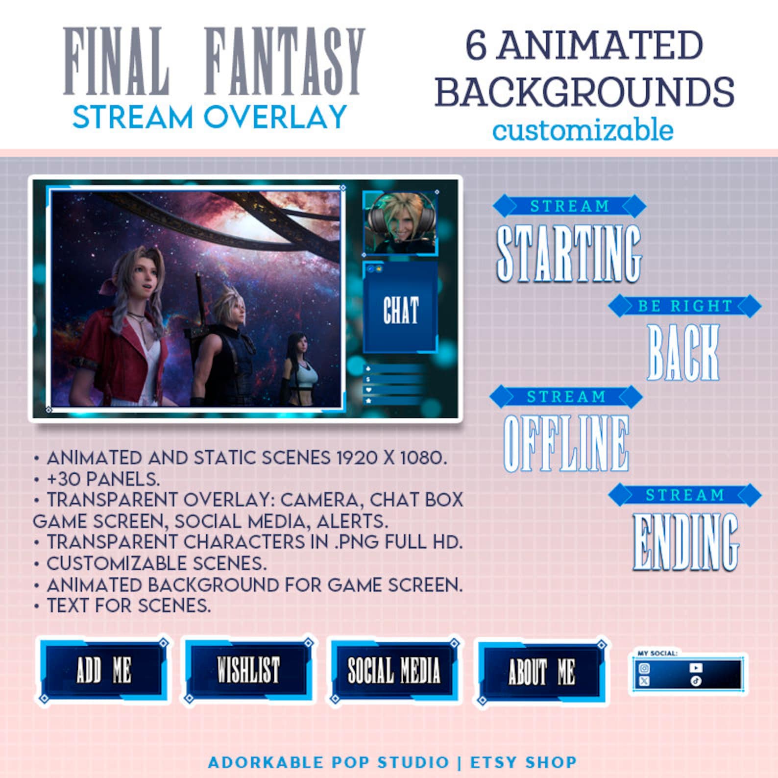 Final Fantasy 7 Stream Super Overlay Twitch Theme / Static and Animated ...