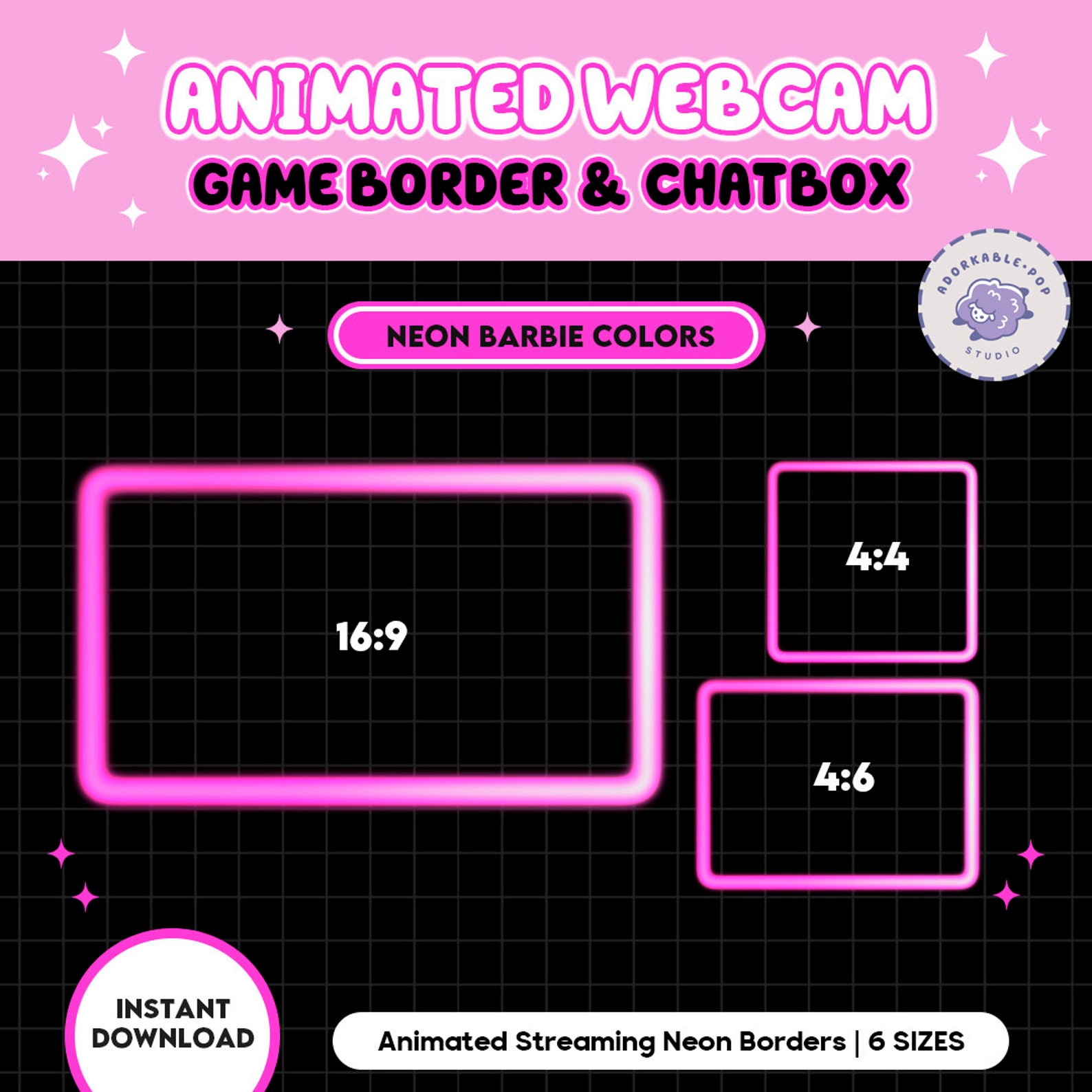 Neon Barbie Pink Animated Twitch Border Set | Webcam Frame | Game ...