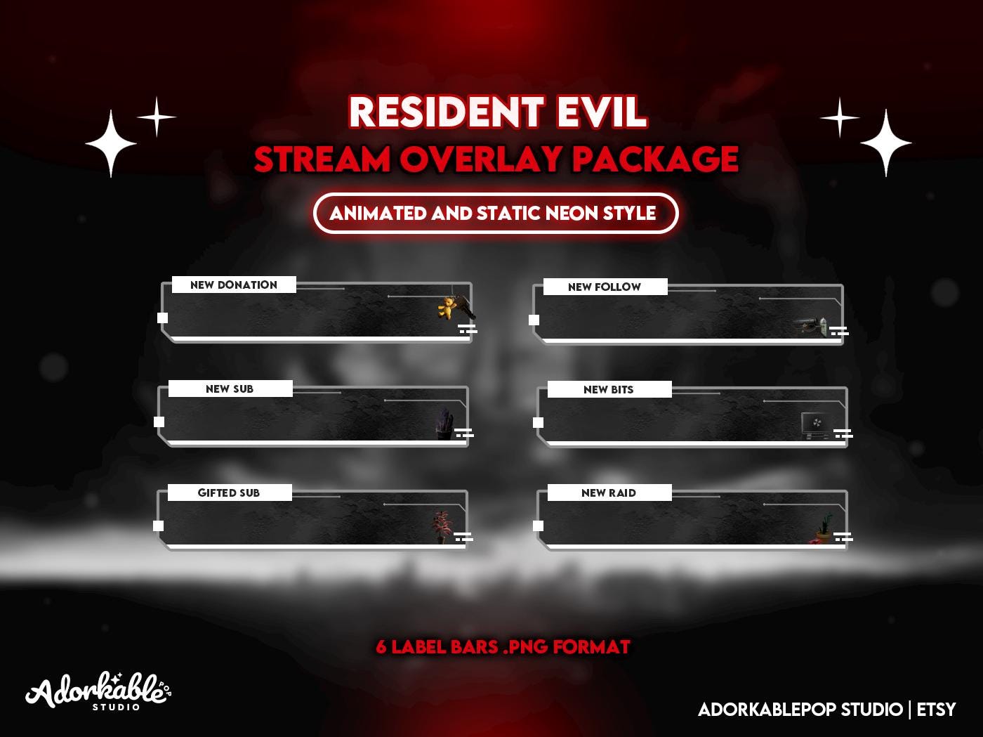 Resident Evil Overlay Stream Package Neon Style | 4 Animated and 4 ...