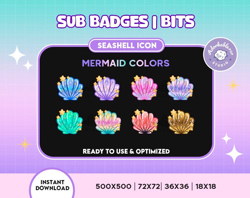 8x Sea Shell Twitch Sub Badges | Bit Badges | Emote | Coin Points ...