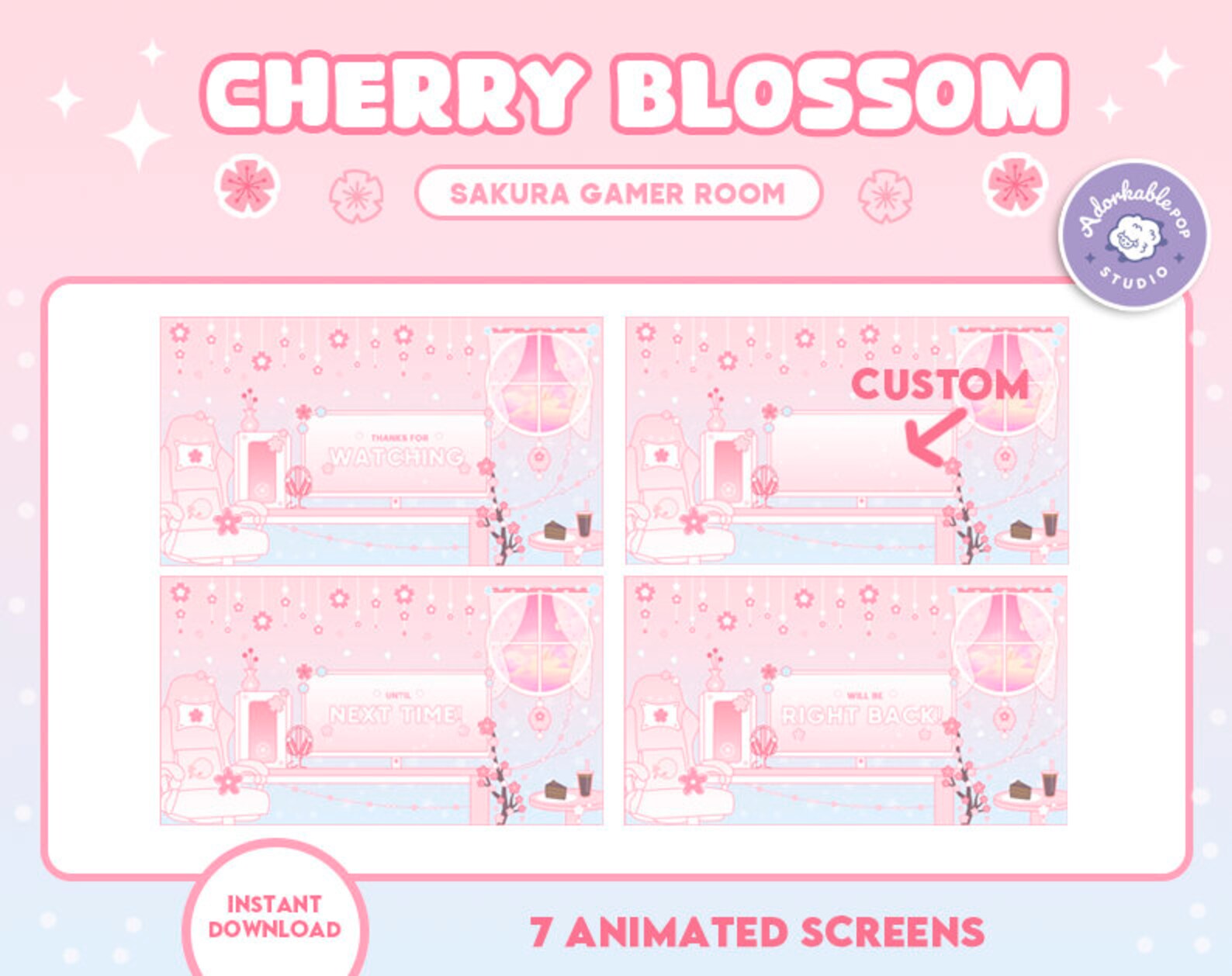 Pink Overlay Stream Super Pack | Sakura Cherry Blossom Room | Twitch Cute Pastel | Vtuber Room ...