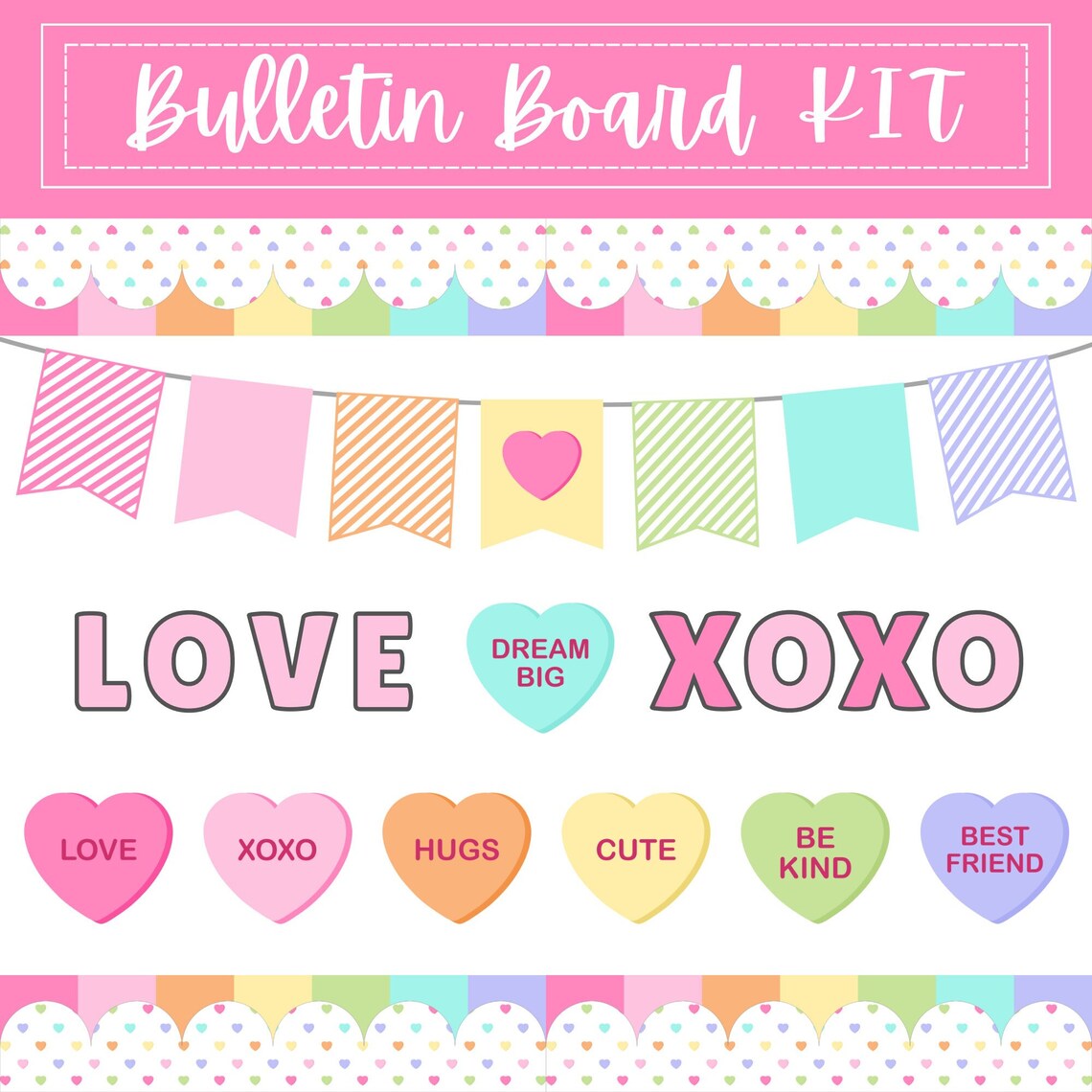 Valentines Bulletin Board Kit, Candy Hearts, Conversation Hearts ...