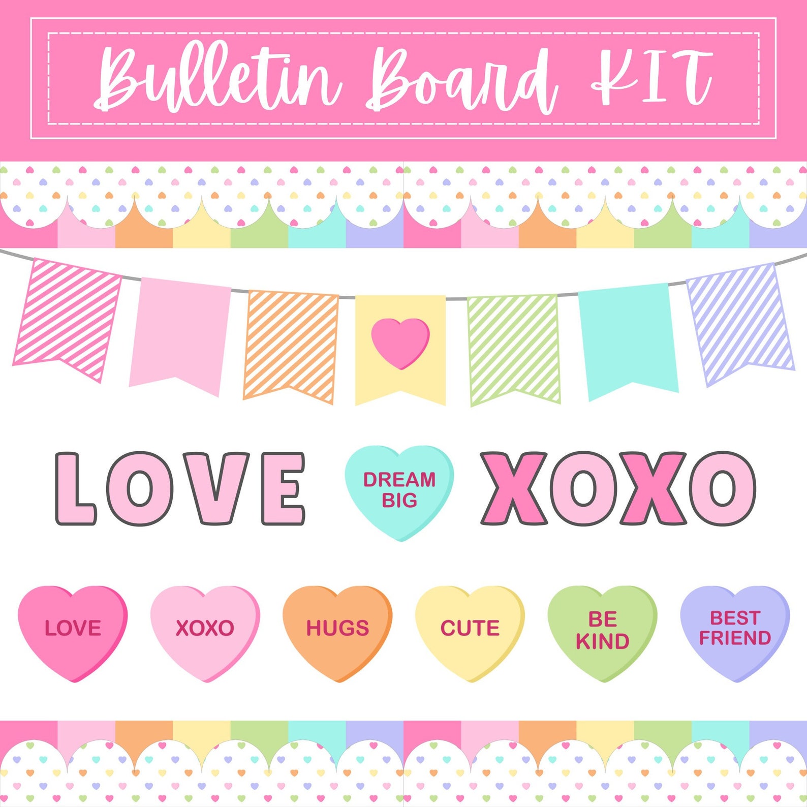 Valentines Bulletin Board Kit, Candy Hearts, Conversation Hearts ...