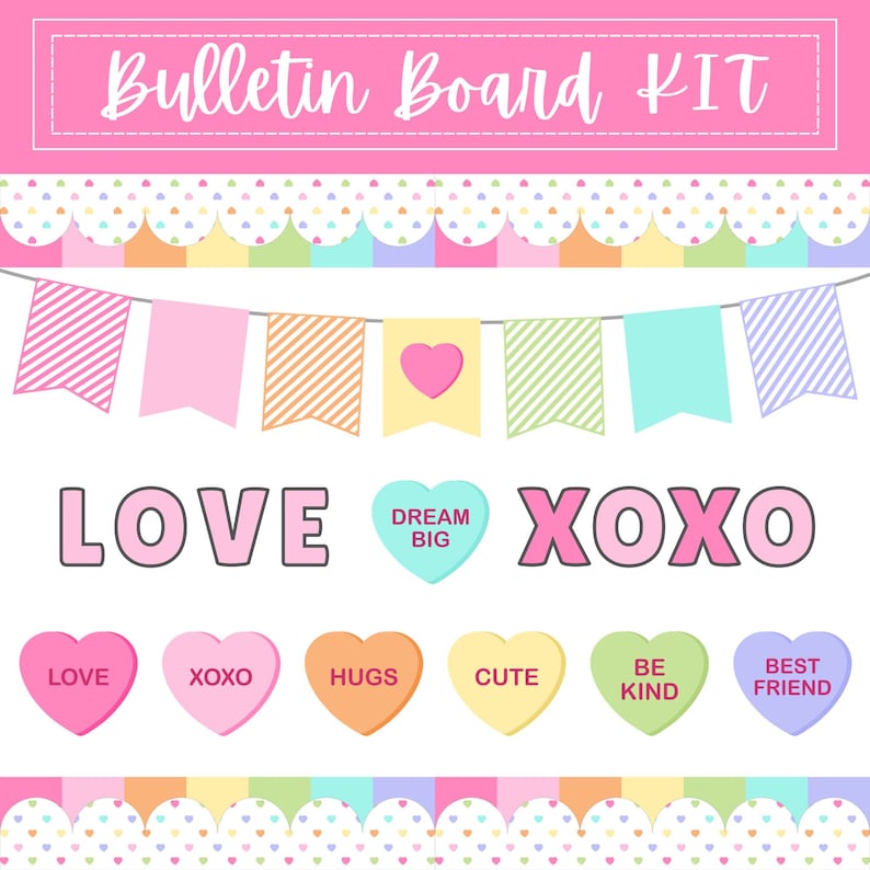 Valentines Bulletin Board Kit, Candy Hearts, Conversation Hearts ...