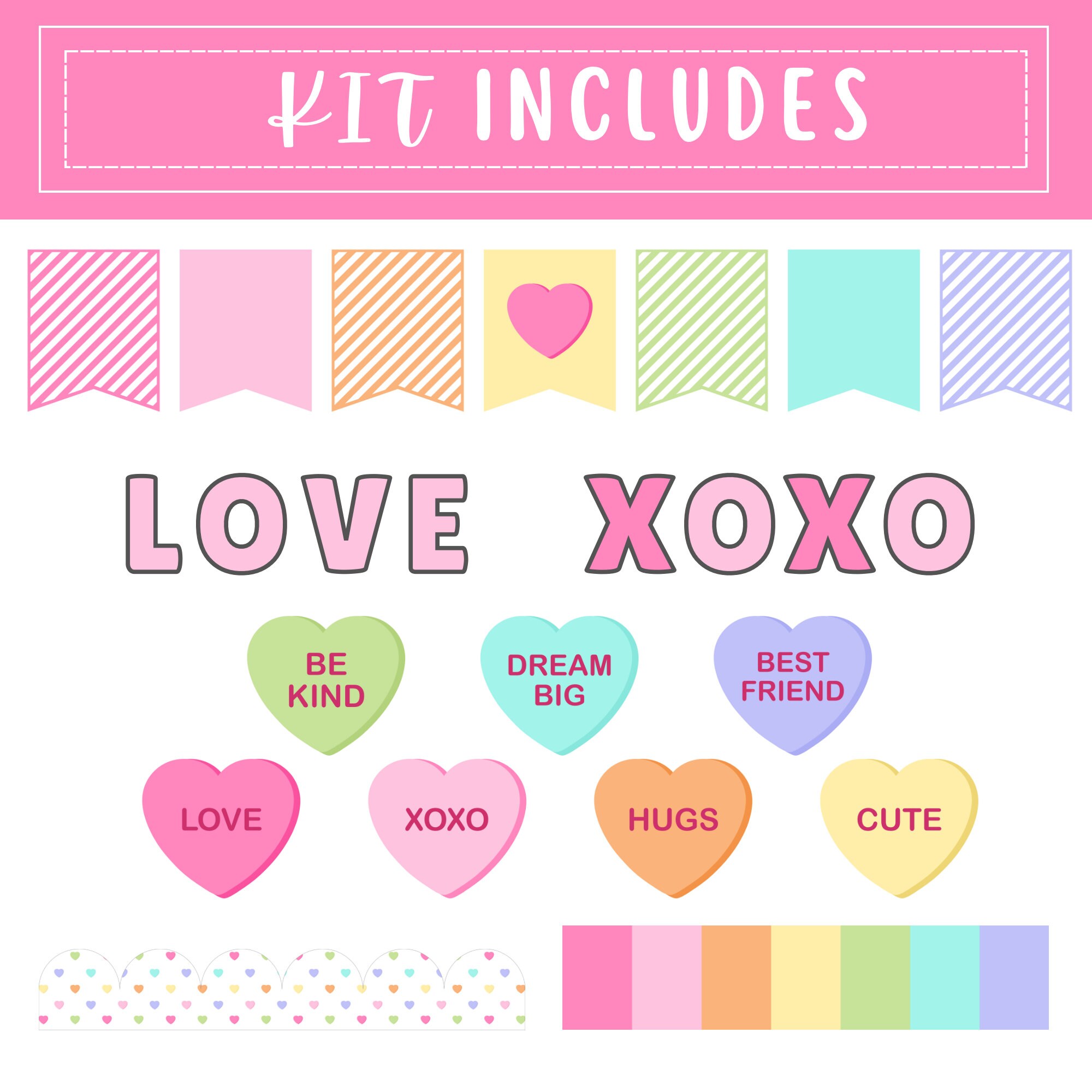 Valentines Bulletin Board Kit, Candy Hearts, Conversation Hearts ...