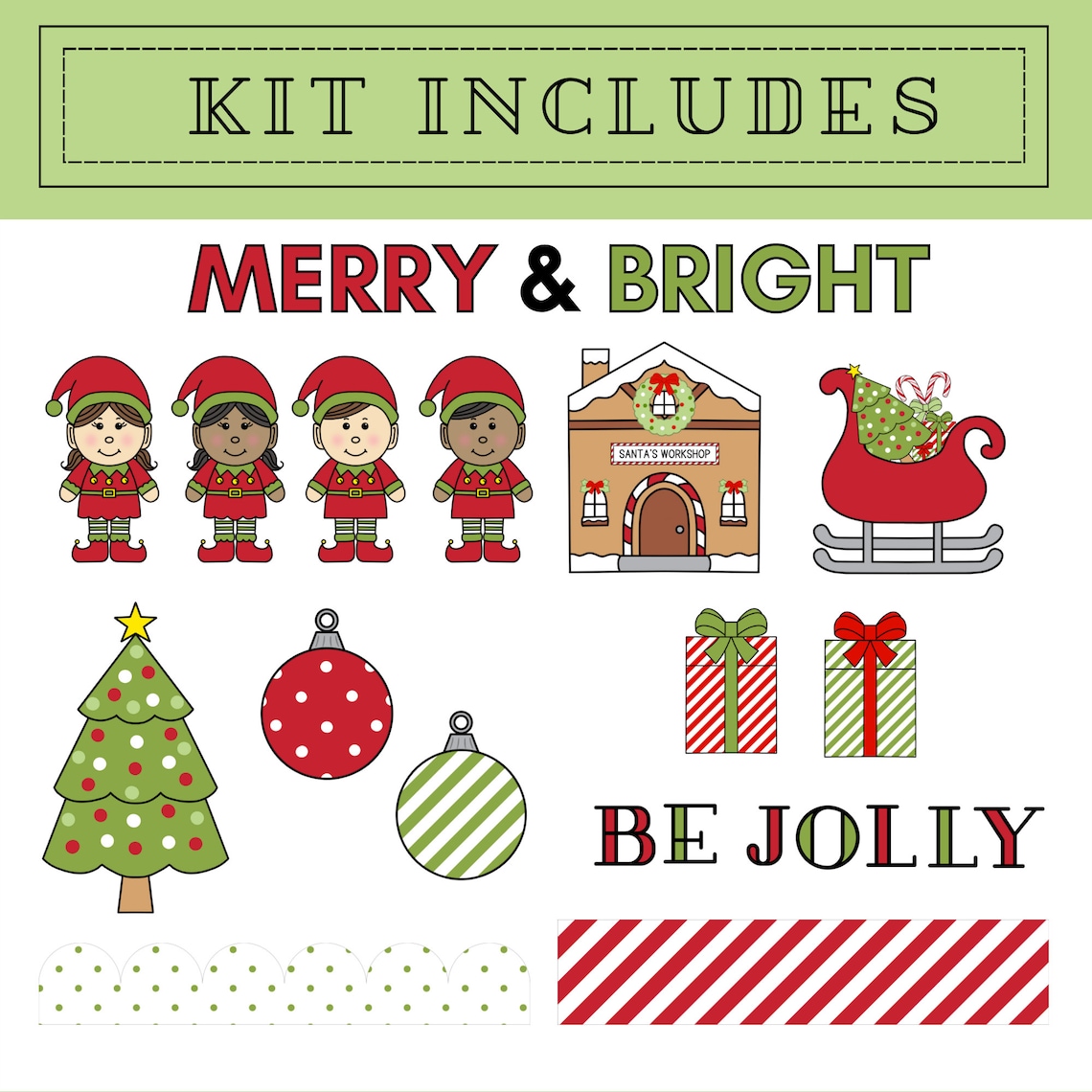 Elf Bulletin Board Kit, Bulletin Board Border, Christmas Bulletin Board ...