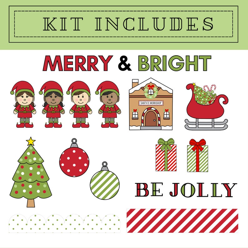 Elf Bulletin Board Kit, Bulletin Board Border, Christmas Bulletin Board ...