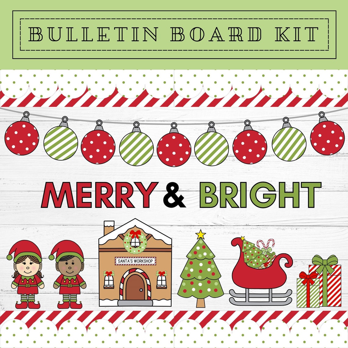 Elf Bulletin Board Kit, Bulletin Board Border, Christmas Bulletin Board ...