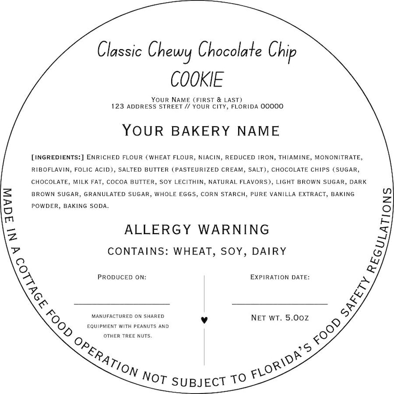 Florida Cottage Food Operation Product Labels Package - Etsy