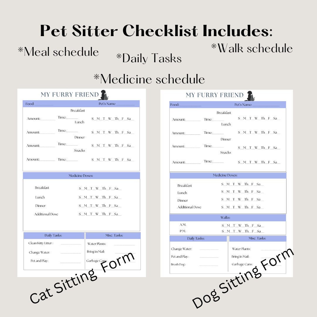 Pet Sitting Printable Checklist Bundle With Bonus Vacation Checklist ...