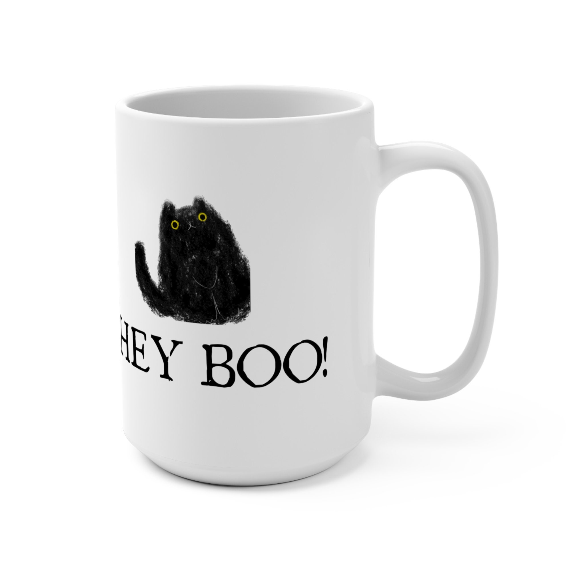 Black Cat Halloween Cat Mug, Hey Boo Black Cat Mug, Black Cat ...
