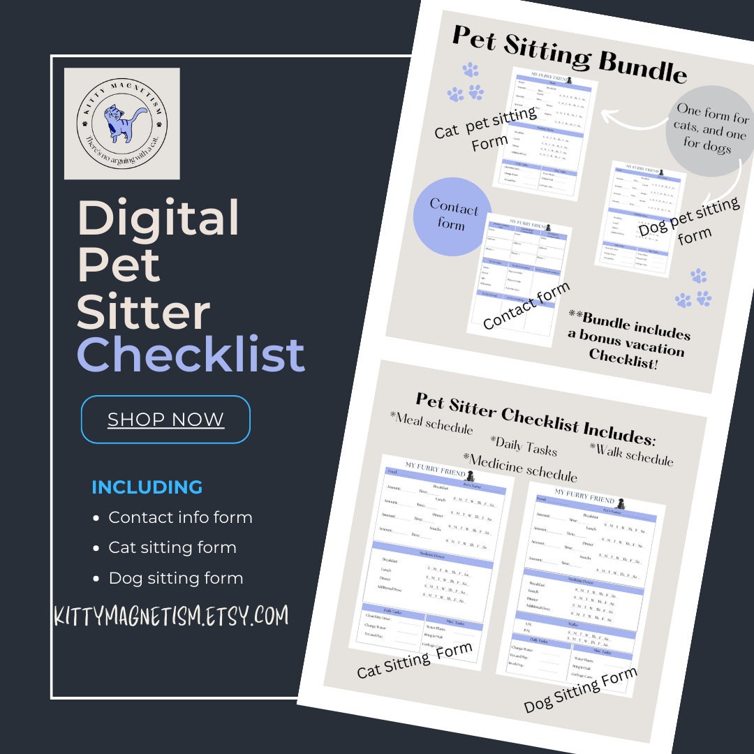 Pet Sitting Printable Checklist Bundle With Bonus Vacation Checklist ...