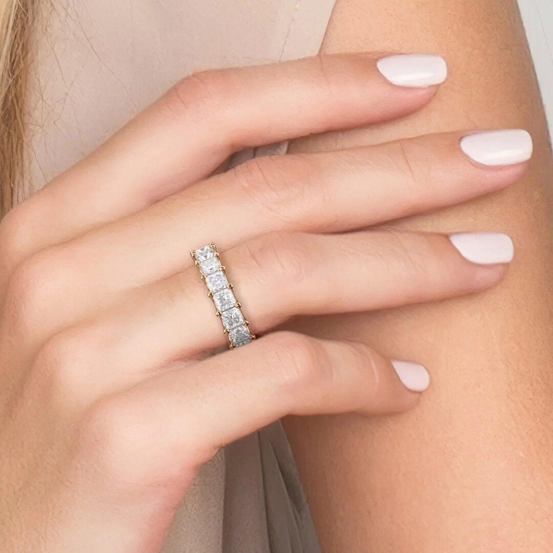 Princess Cut Diamond Eternity Band, Stackable Ring, Female Wedding Band ...