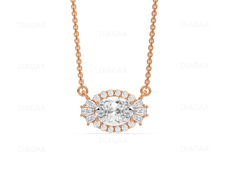 Oval Lab Grown Diamond Necklace, Art Deco Necklace, 14K Gold Pendant ...