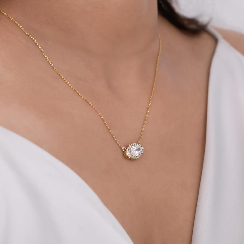 Oval Lab Grown Diamond Necklace, Art Deco Necklace, 14K Gold Pendant ...