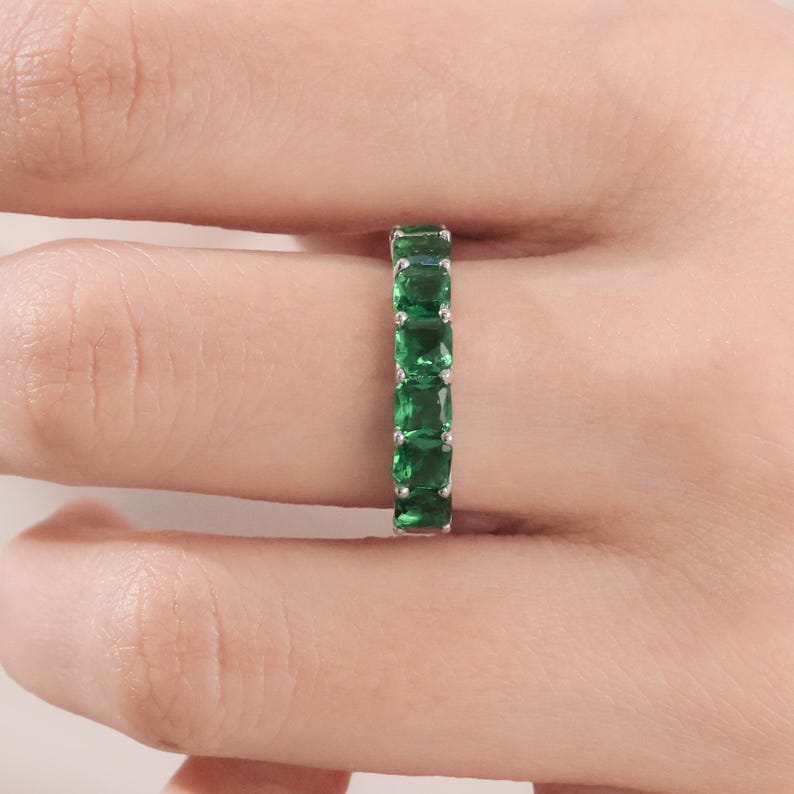 14K Gold Eternity Ring, Emerald Wedding Band Stacking Ring, Infinity ...