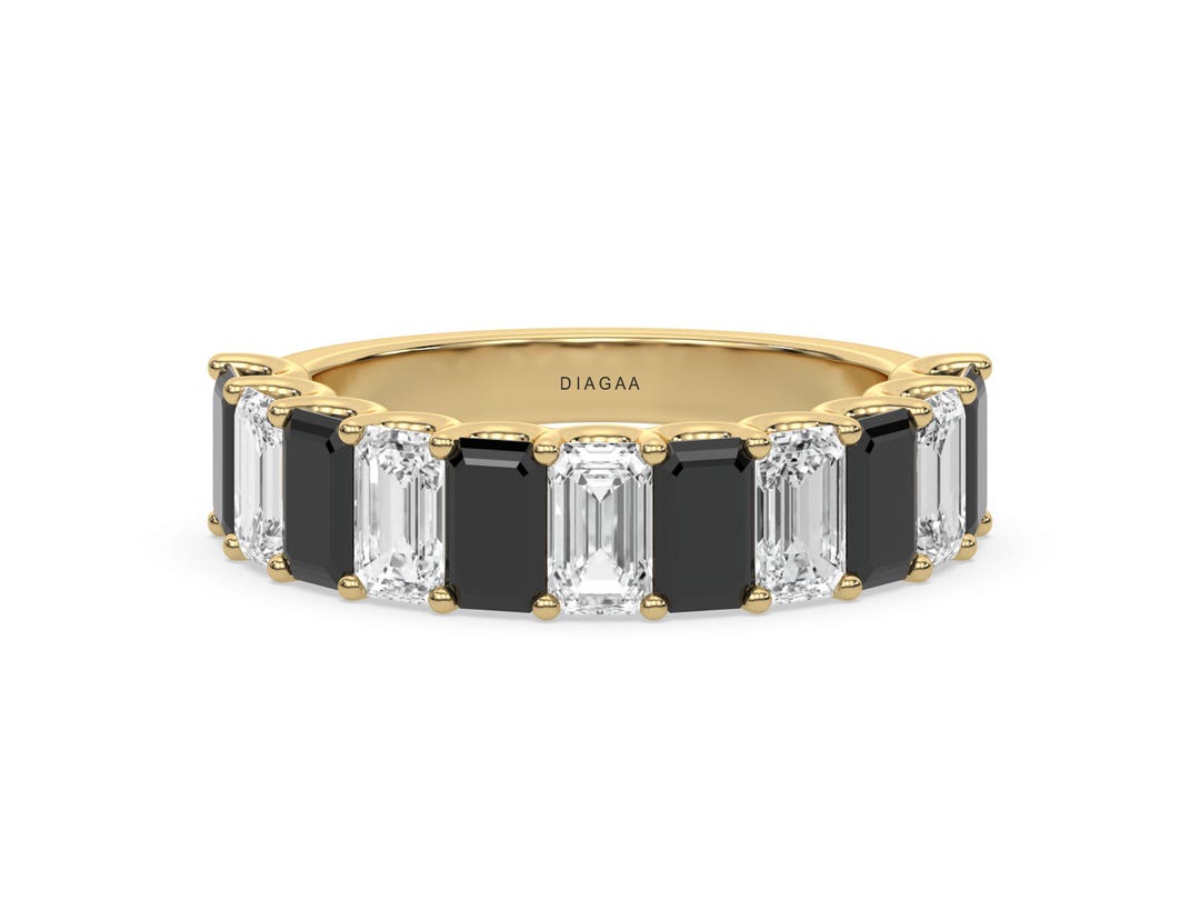14K Solid Gold Eternity Ring, Black Diamond Ring, Stackable Ring for ...
