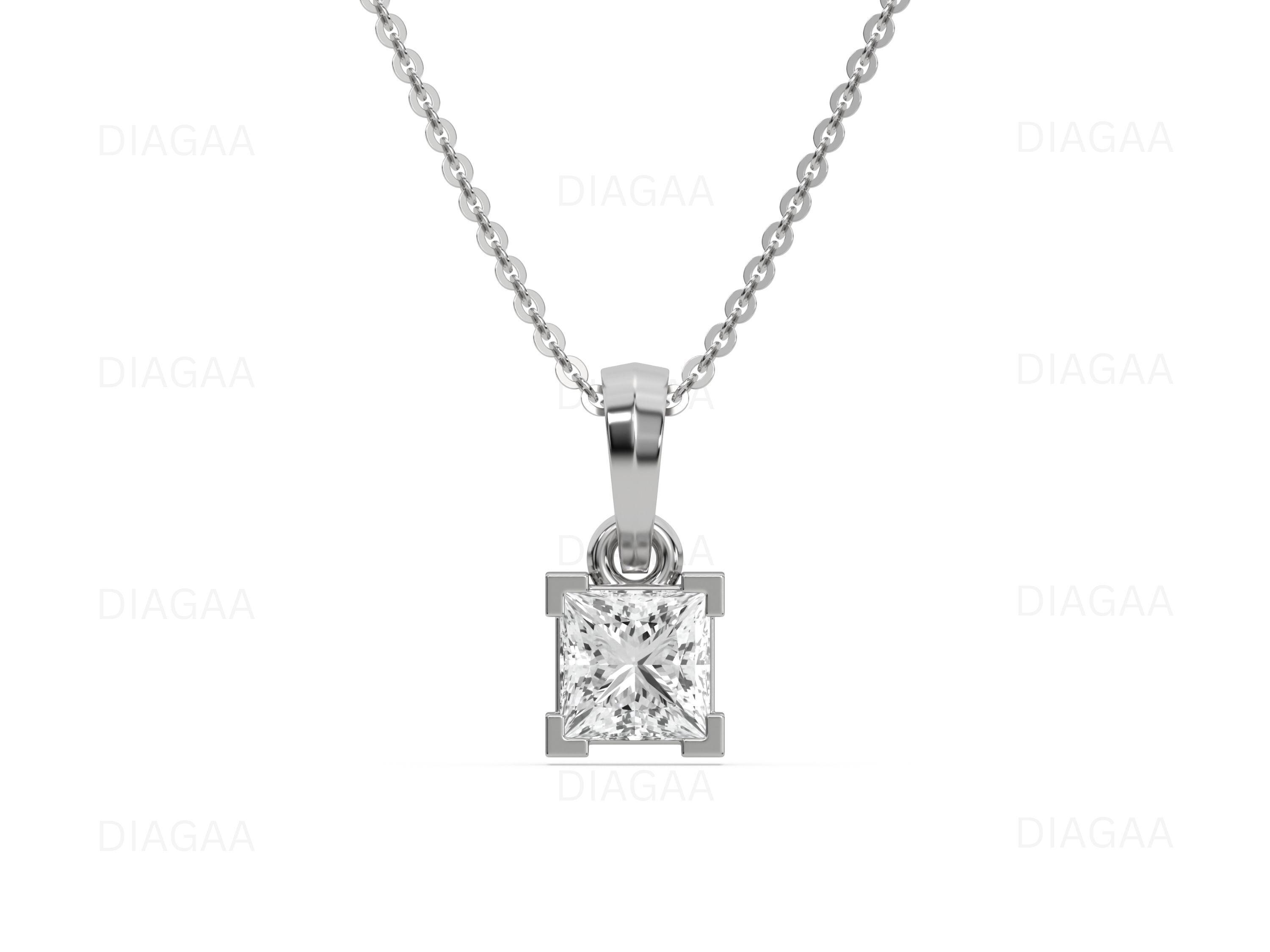 3CT Princess Cut Diamond Necklace Pendant, Solitaire Necklace, Square ...